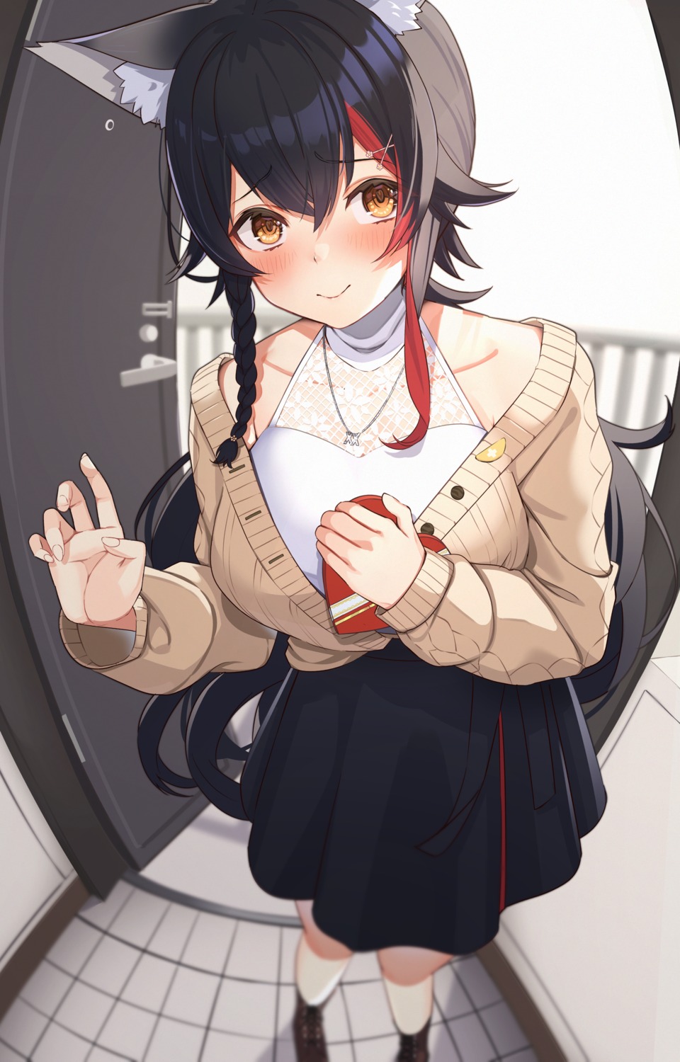 appo (36786257) hololive ookami mio animal ears fishnets sweater valentine | #1064708 | yande.re